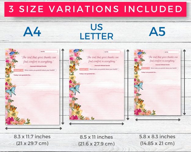 30 Day Daily Gratitude Journal Printable (A4 A5 US Letter Sizes ...