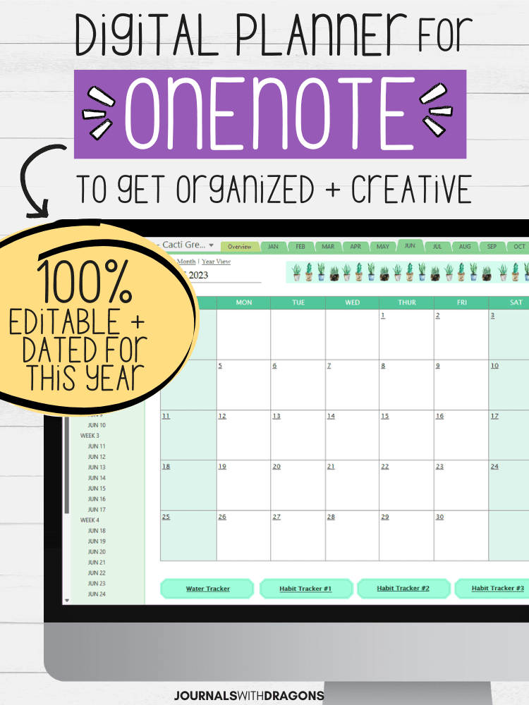 Editable OneNote Planner Template 2024 + 2025 (Cacti Green) - Journals ...