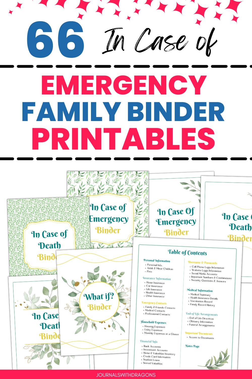 In Case of Emergency Binder Printable + Fillable PDF Bundle (Botanical ...